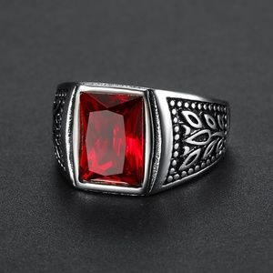 Mens Fashion Jewelry | Accessories | Blackgreenred Stone Gothic Signet ...